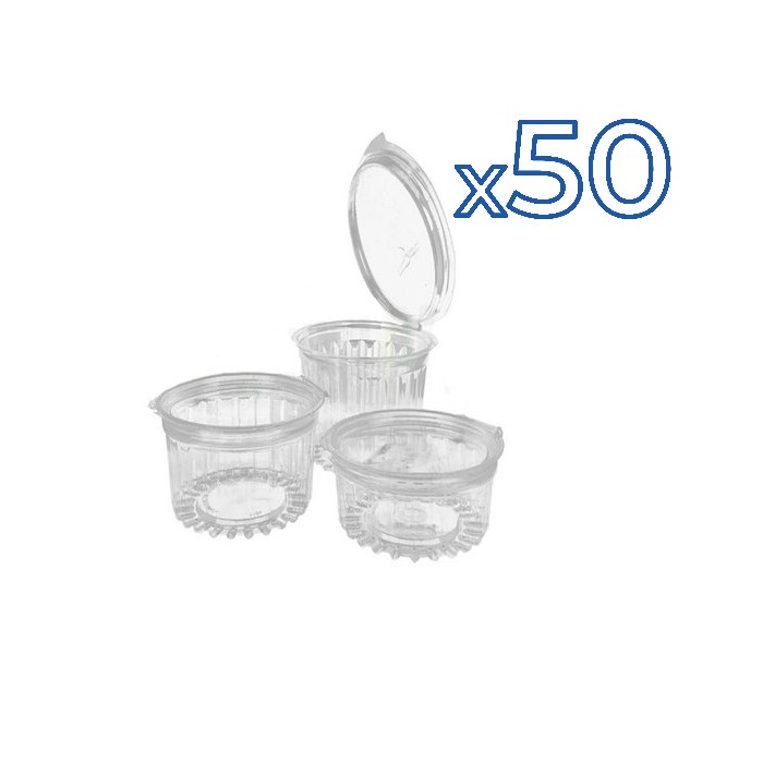 Potes plásticos con tapa bisagra "Medianos" - ePack Soluciones